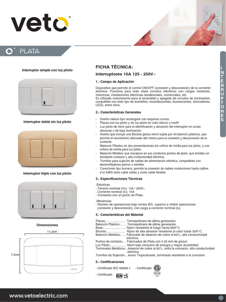 Ficha Tecnica Interruptor | PDF | Cambiar | Conector eléctrico