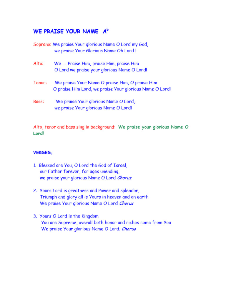 We Praise Your Glorious Name Lyrics | PDF | Language Arts & Discipline ...