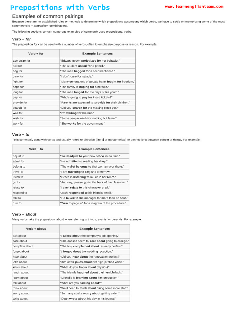 Verbs Prepositions | PDF