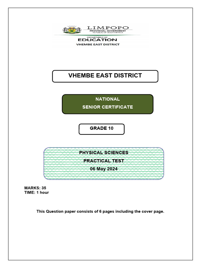 2024 Term 2 Physical Sciences Grade 10 Practical Test | PDF | Phase ...