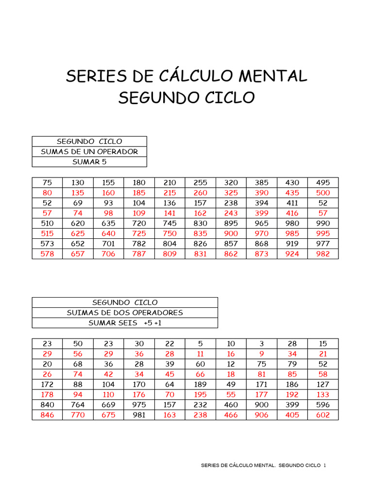 Cálculo Mental Segundo Ciclo | PDF