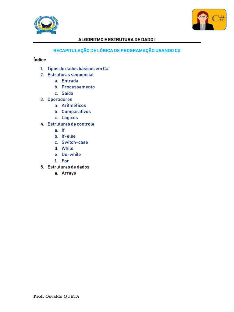 Algoritmo e Estrutura de Dado II2 | PDF | Algoritmos | C Sharp ...