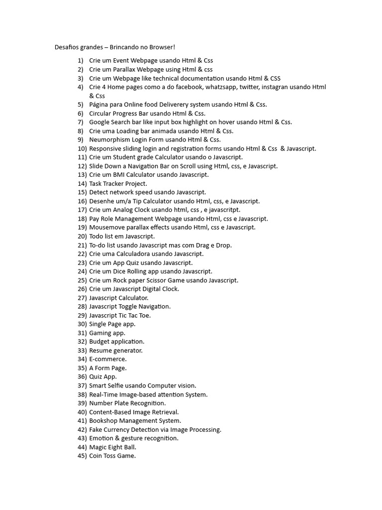 Desafios grandes em javascript_064050 | PDF | Websites | Java Script Desafios grandes em javascript_064050 | PDF | Websites | Java Script