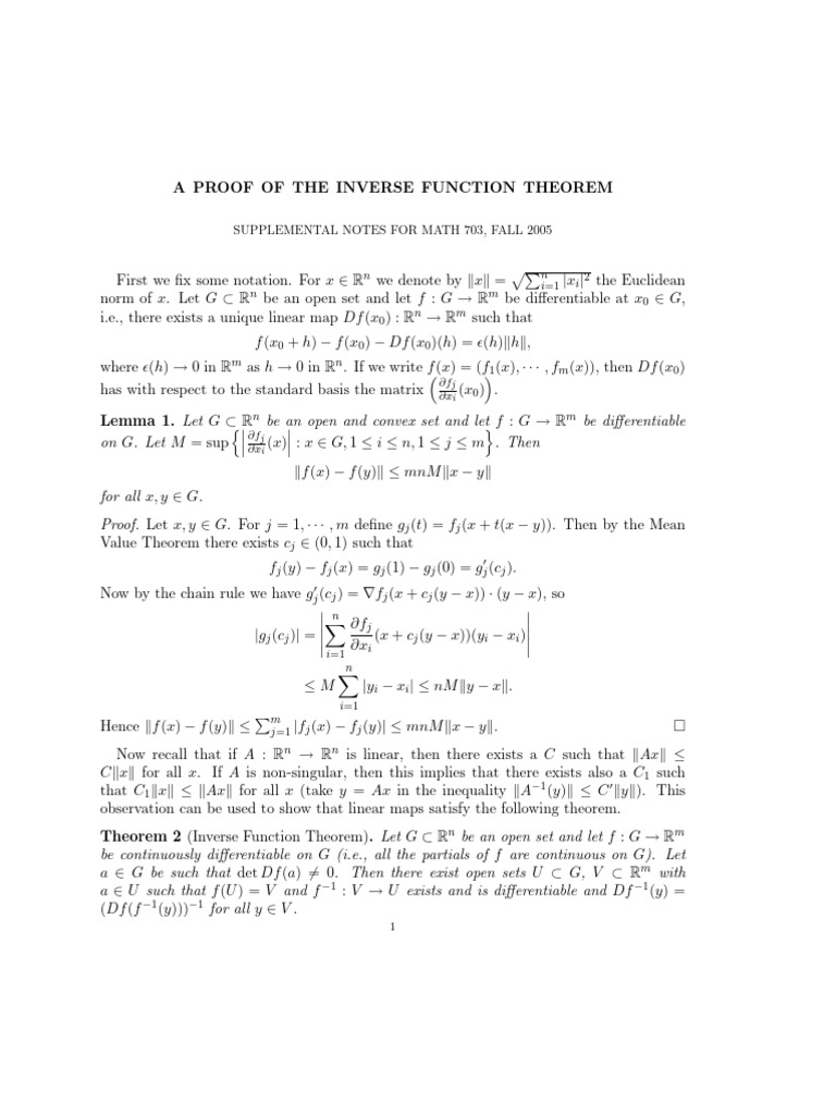 Inversefunction Thm Download Free Pdf Function Mathematics