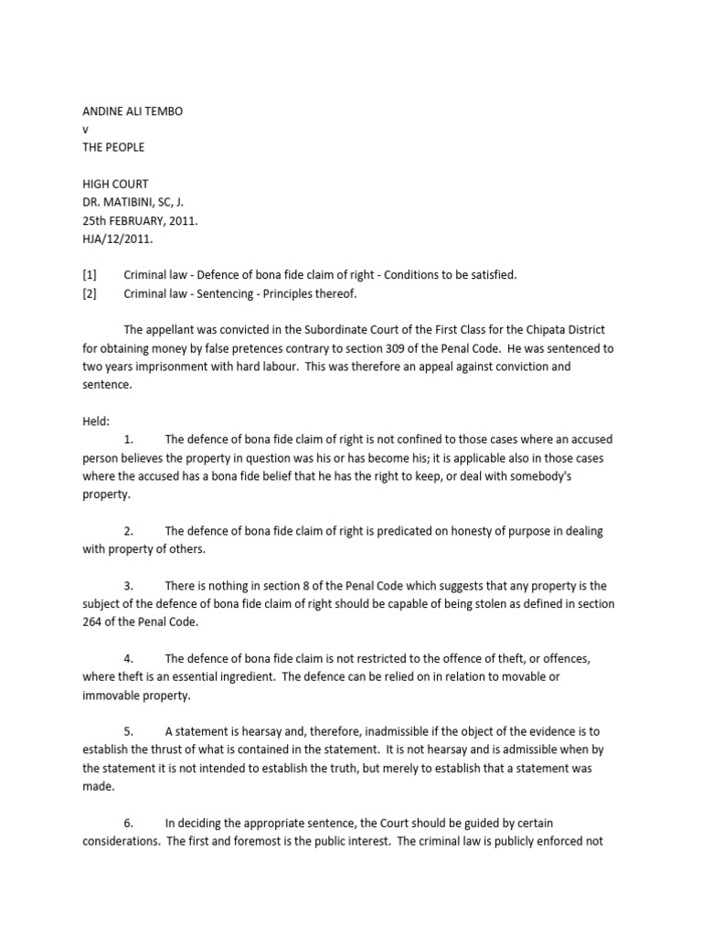 Bona Fide Claim of Right in Appeal Case | PDF | Hearsay | Theft