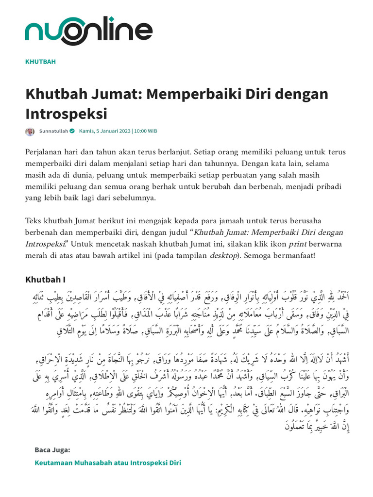Khutbah Jumat: Introspeksi Diri | PDF