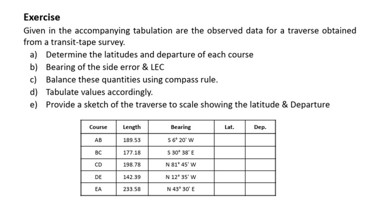 Balancing The Traverse Exercise Compass Rule | PDF | Technology ...