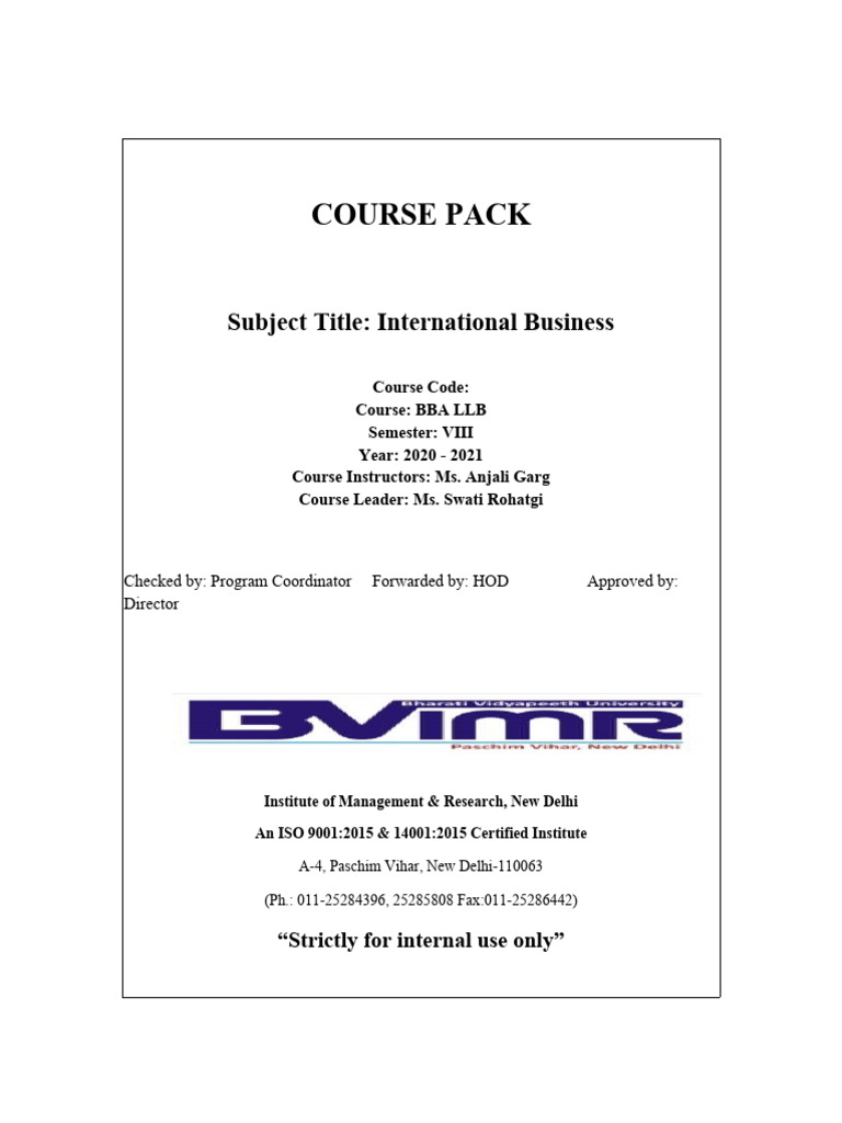 Course Pack For BBA LLB | PDF | License | Exports
