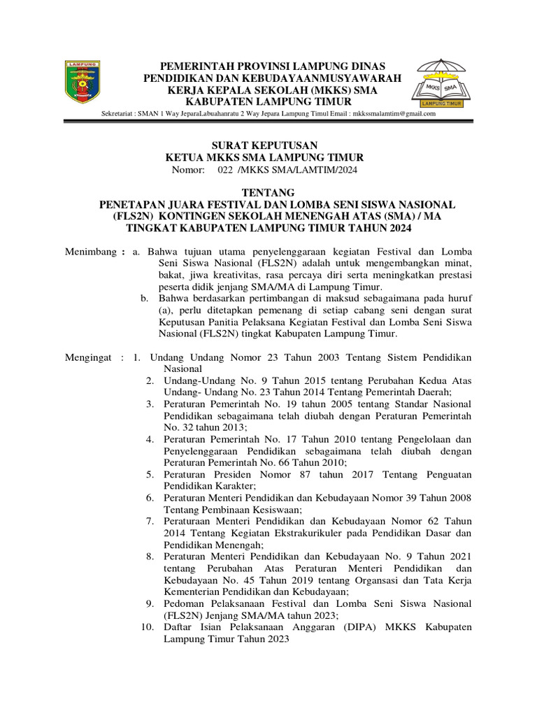 Pemenang FLS2N 2024 Lampung Timur | PDF