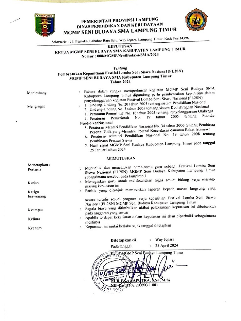 SK Panitia Dan Juri FLS2N 2024 | PDF