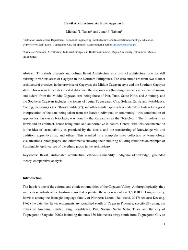 Itawit Architecture-An Emic Approach - Tabao & Tablan-Manuscript-jxiv ...