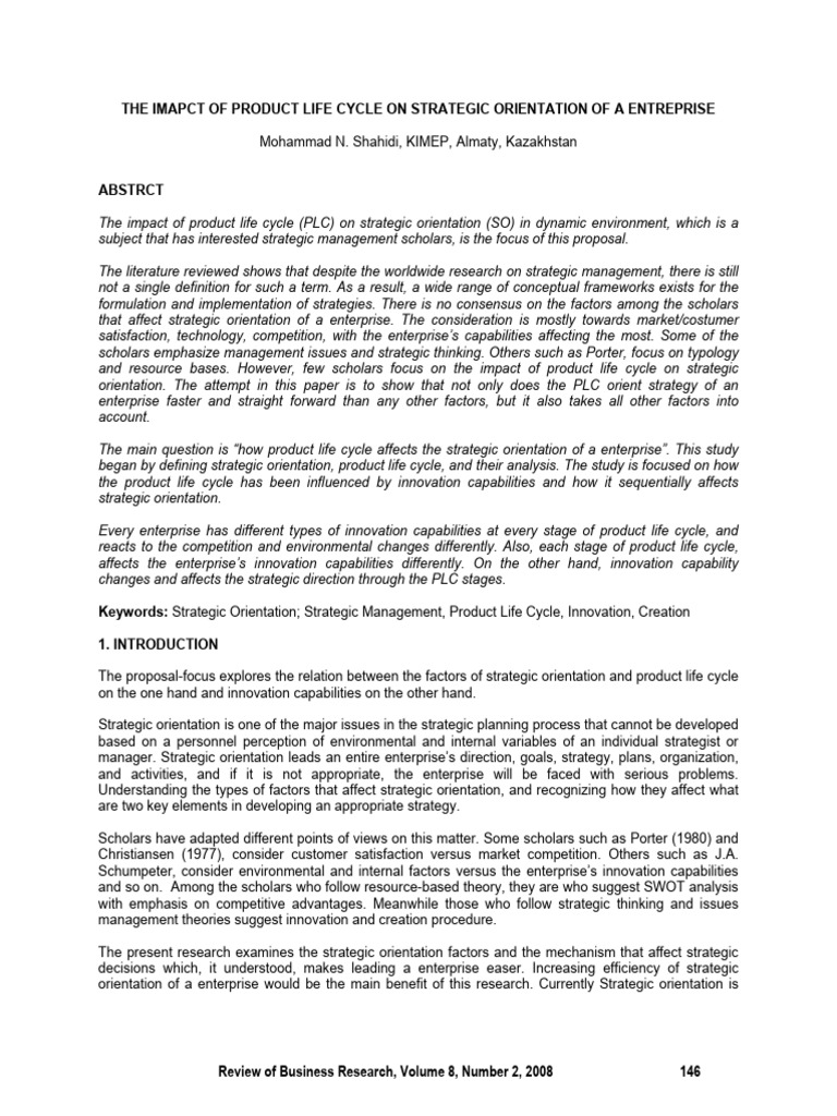 THE IMPACT OF PRODUCT LIFE CYCLE ON STRATEGIC ORIENTATION ENTREPRISE ...