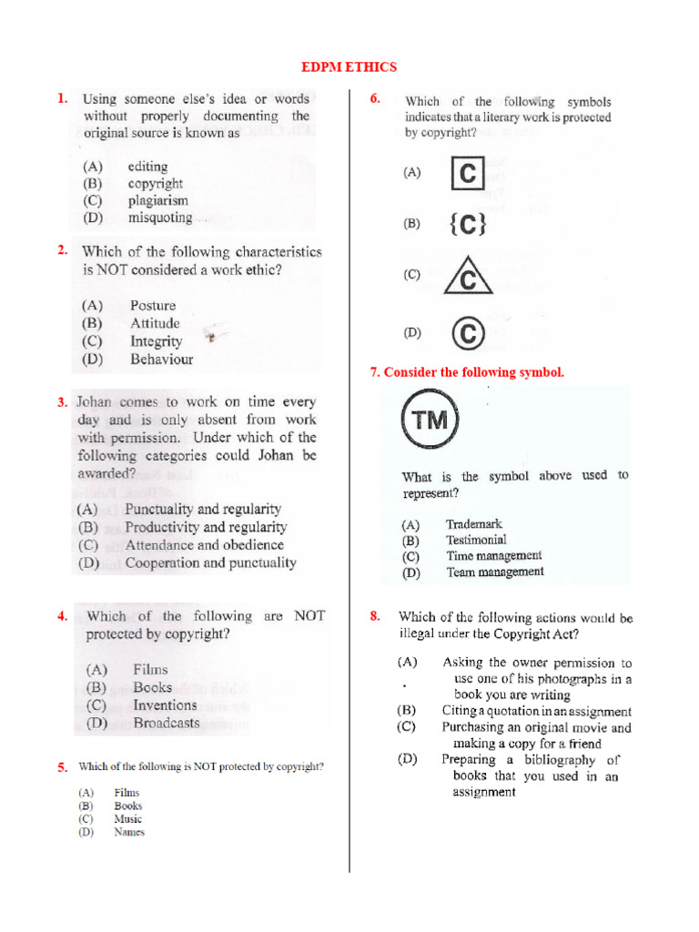 EDPM Ethics Examination | PDF