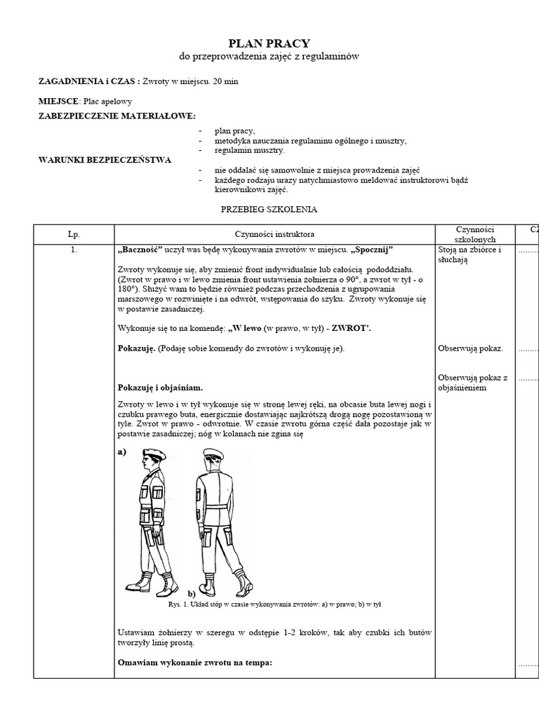 Plan Pracy - Musztra - Zwroty W Miejscu | PDF