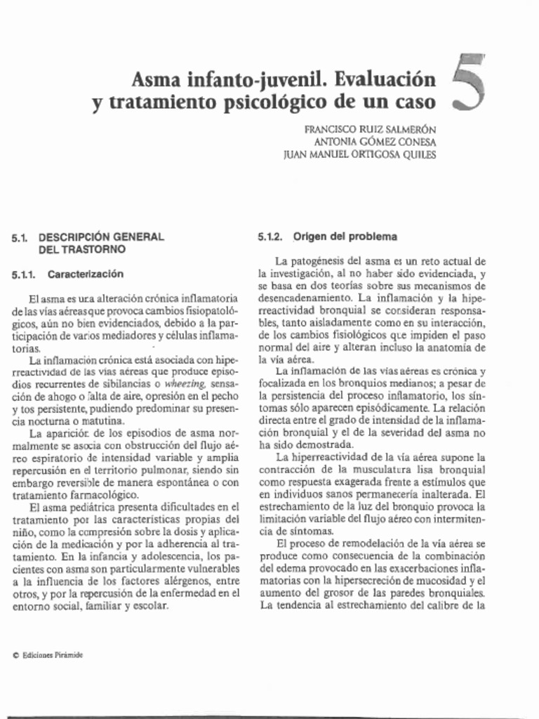 Asma Infanto-juvenil.evaluación y Tratamiento Psicológico de Un Caso | PDF