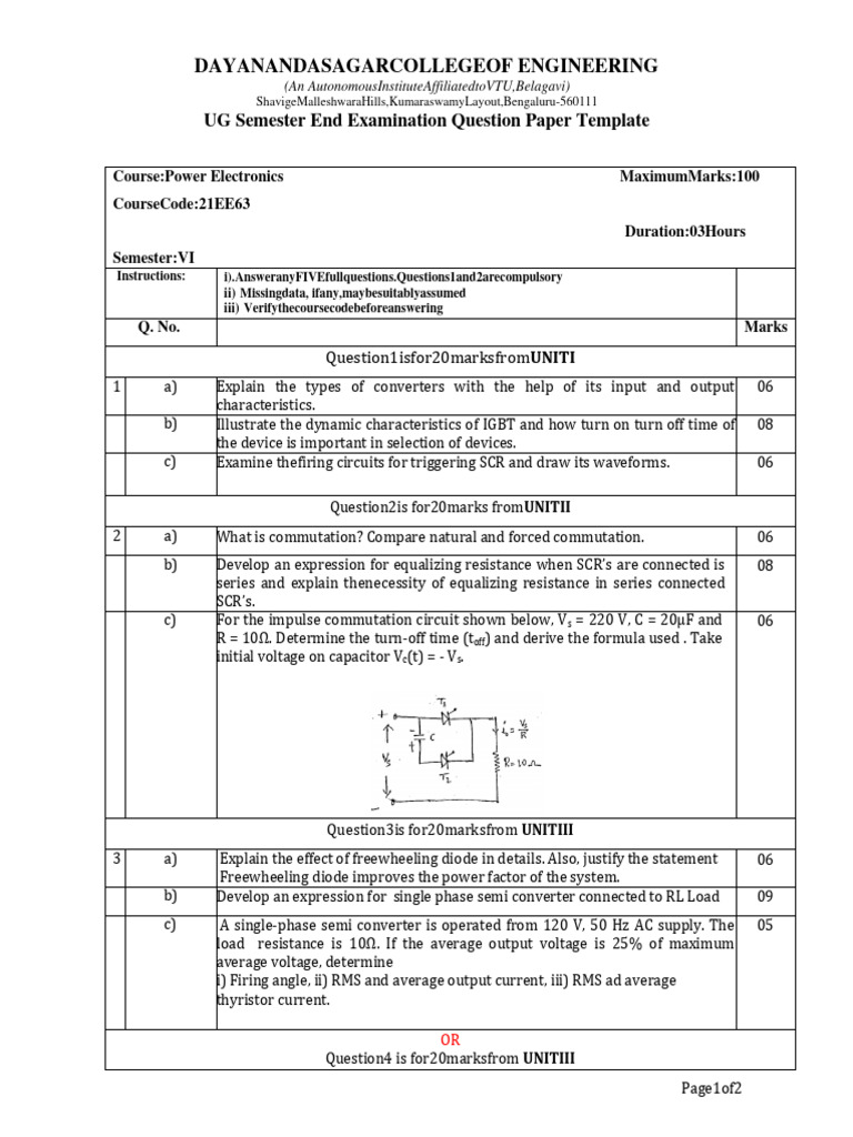 21EE63 Power Electronics MQP - 2024 | PDF | Power Electronics | Electrical Engineering