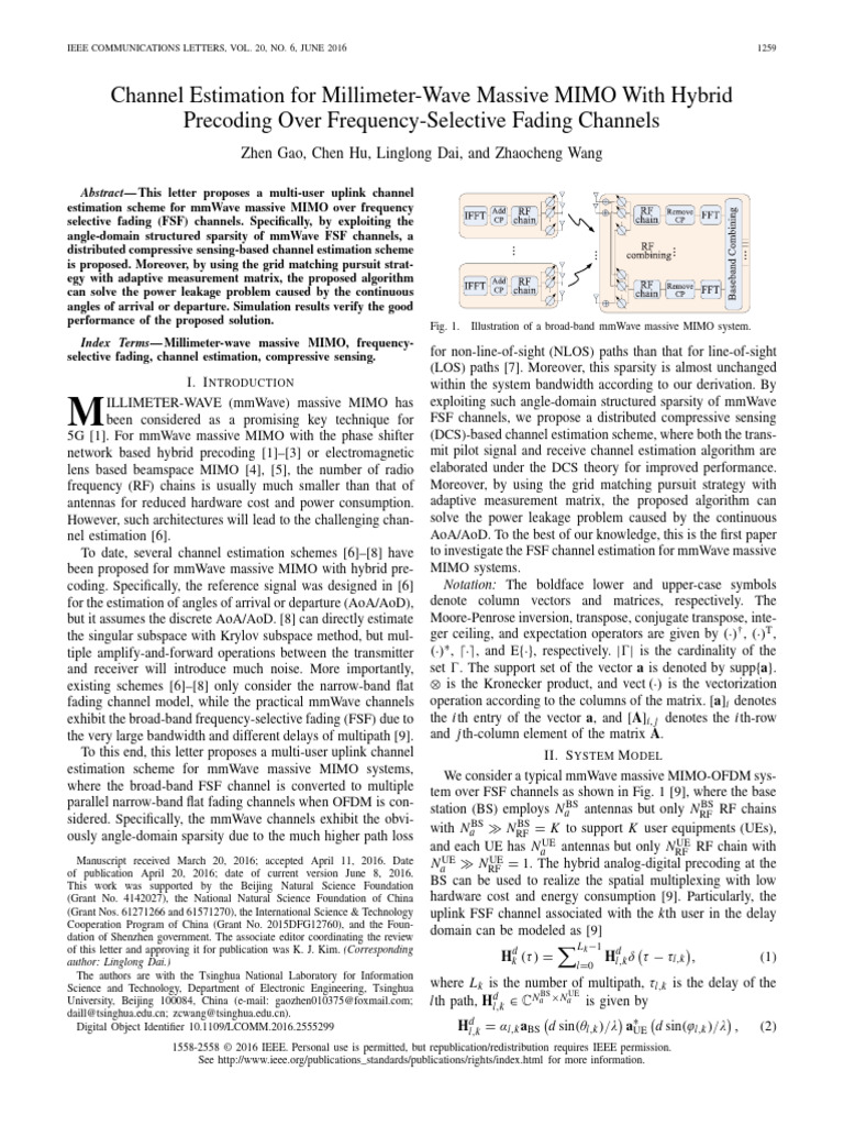 Channel Estimation For Millimeter-Wave Massive MIMO With Hybrid Precoding Over Frequency ...