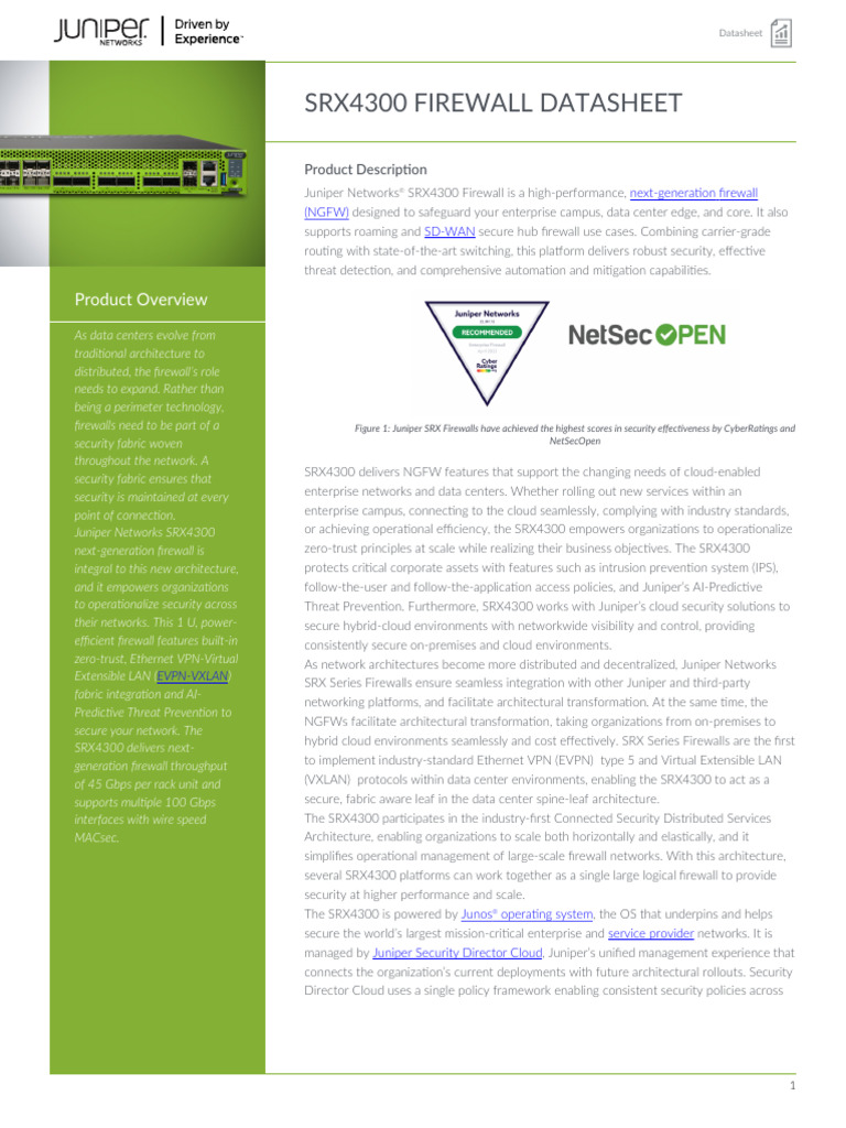 srx4300 Firewall Datasheet | PDF | Virtual Private Network | Computer Network