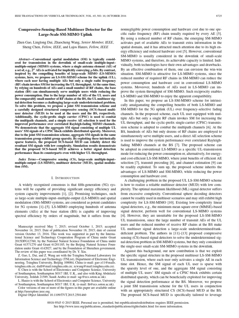 Compressive Sensing Based Multi-User Detector For Large-Scale SM-MIMO Uplink | PDF | Mimo ...