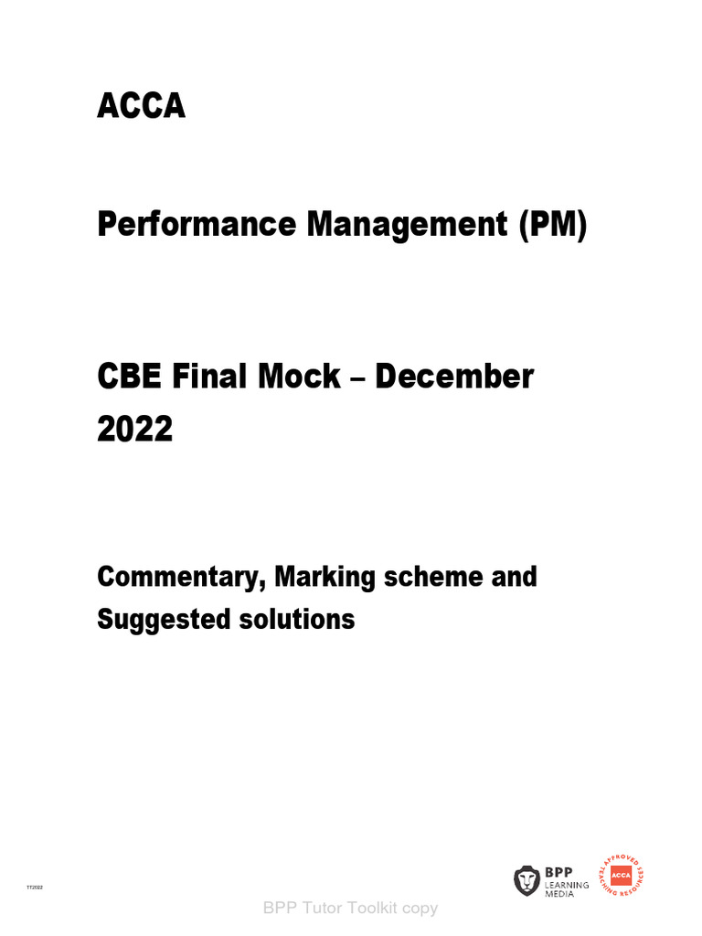 ACCA PM CBE Mock Dec 2022 Solutions | PDF | Gross Margin | Sales