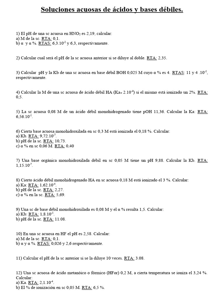 Soluciones de Ácidos y Bases Débiles.-1 | PDF | Ph | Ácido