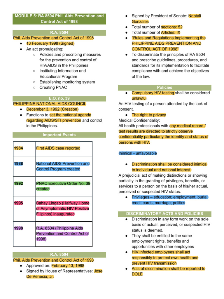 MODULE 5_ RA 8504 (HIV & AIDS ACT) | PDF | Hiv/Aids | Diagnosis Of Hiv/Aids