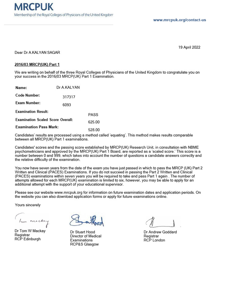 MRCP Exam Result | PDF | Medicine | Health Care