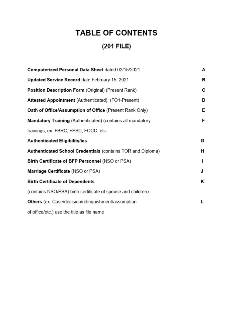 BFP Toc | PDF