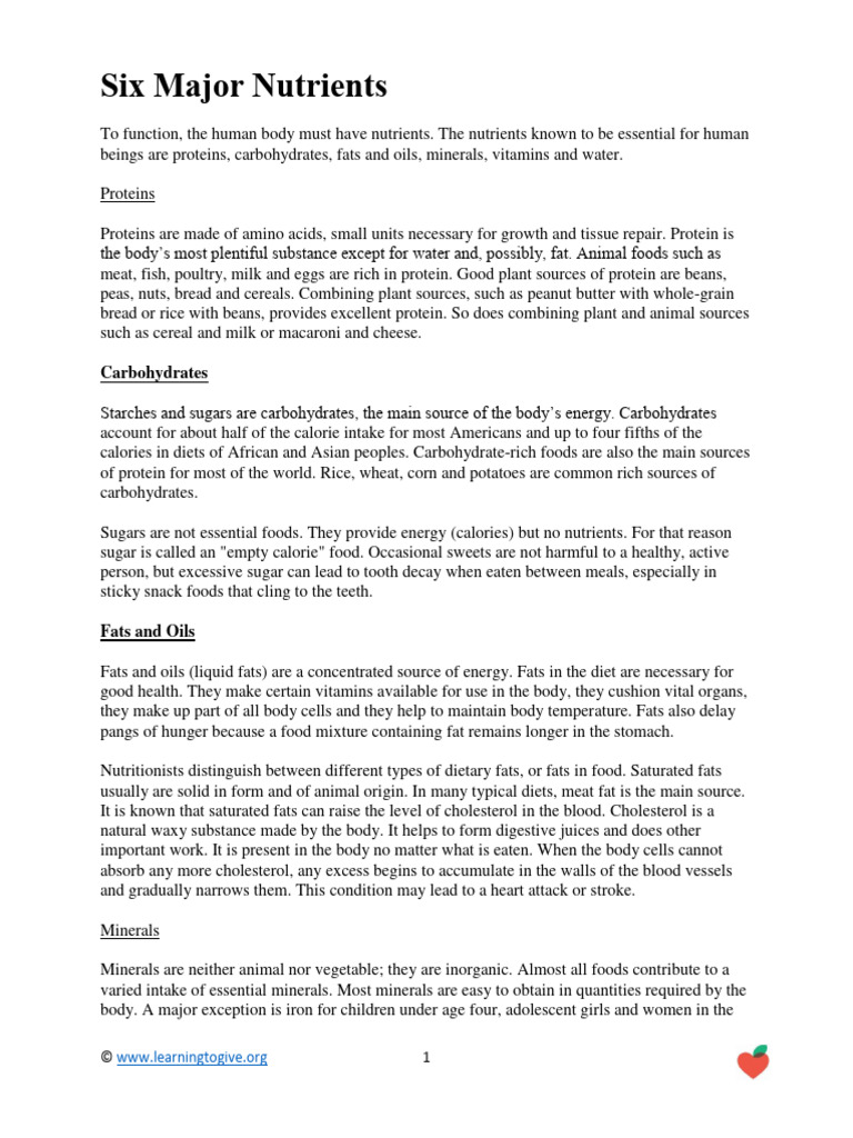 Six Major Nutrients | Download Free PDF | Vitamin | Foods