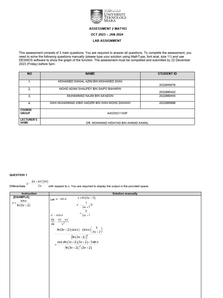 Assessment 2 Lab Assignment Mat183 Dis2023 | PDF | Functions And Mappings | Mathematics