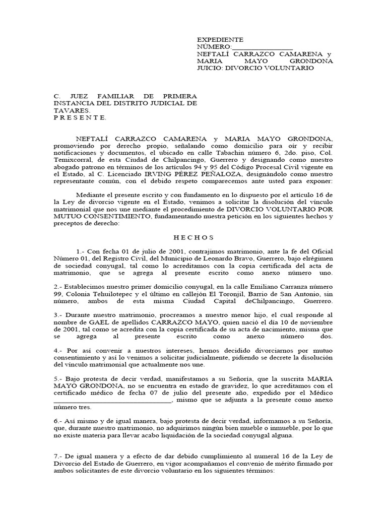 Divorcio Voluntario Formato | PDF | Divorcio | Instituciones sociales