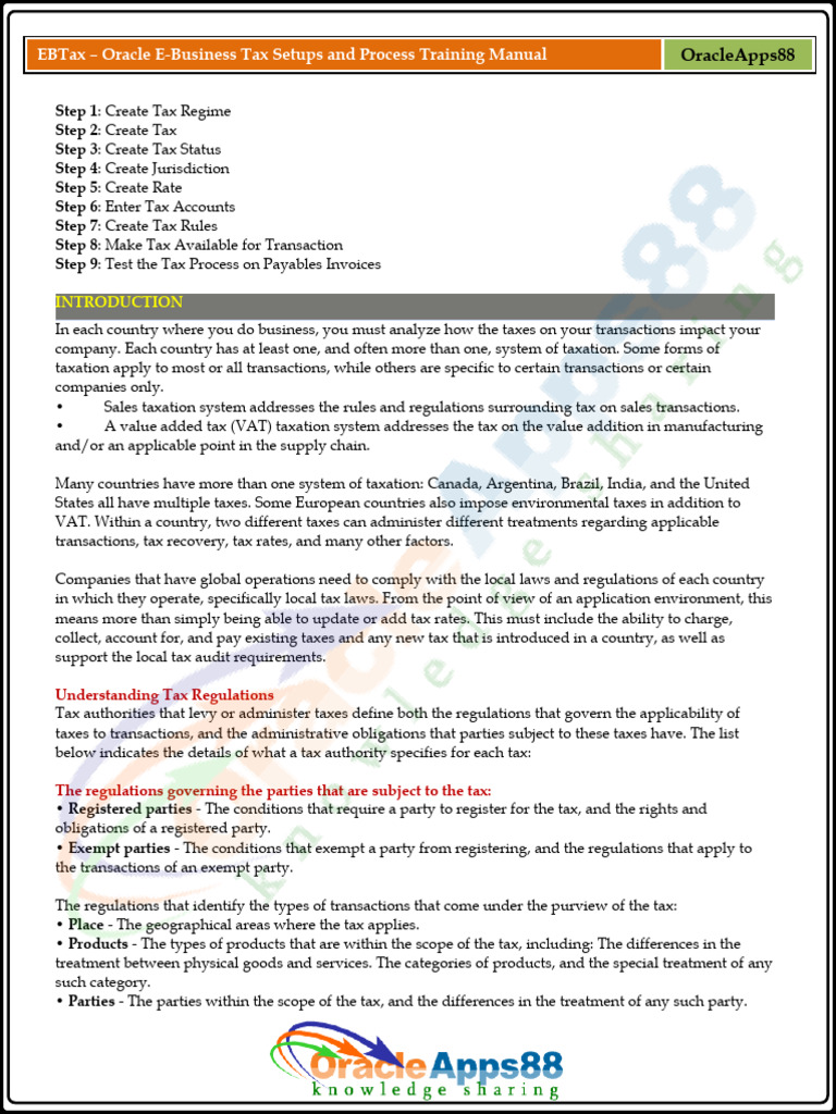 EBTax - Oracle E Business Tax Setups | PDF | Taxes | Value Added Tax