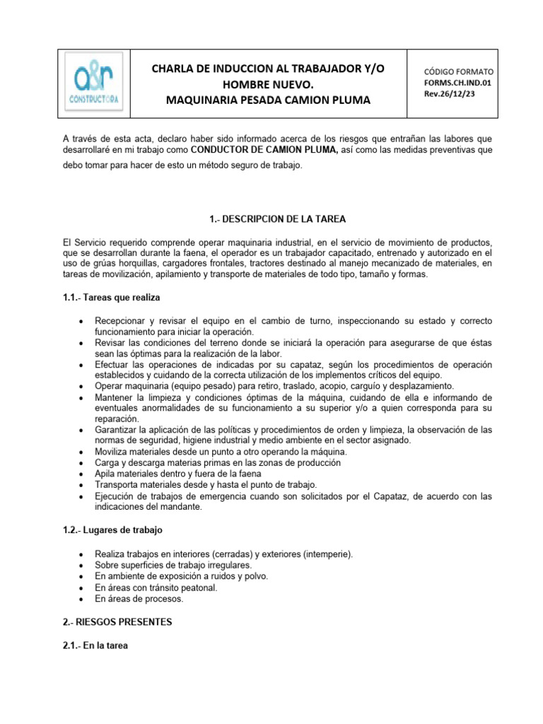 Seguridad en Operación de Camión Pluma | PDF | Infarto de miocardio ...