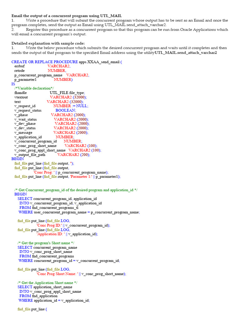 Email The Output of A Concurrent Program Using UTL - MAIL | PDF | Parameter (Computer ...