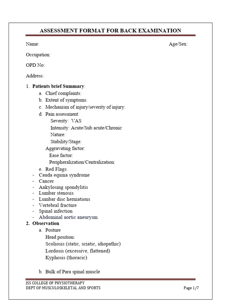 Back Examination Assessment Format | PDF | Anatomical Terms Of Motion ...