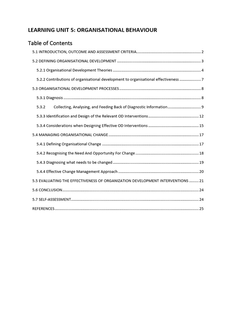LEARNING UNIT 5 ORGANISATIONAL DEVELOPMENT - OD INTERVENTIONS - Edited - Ag | PDF | Validity ...