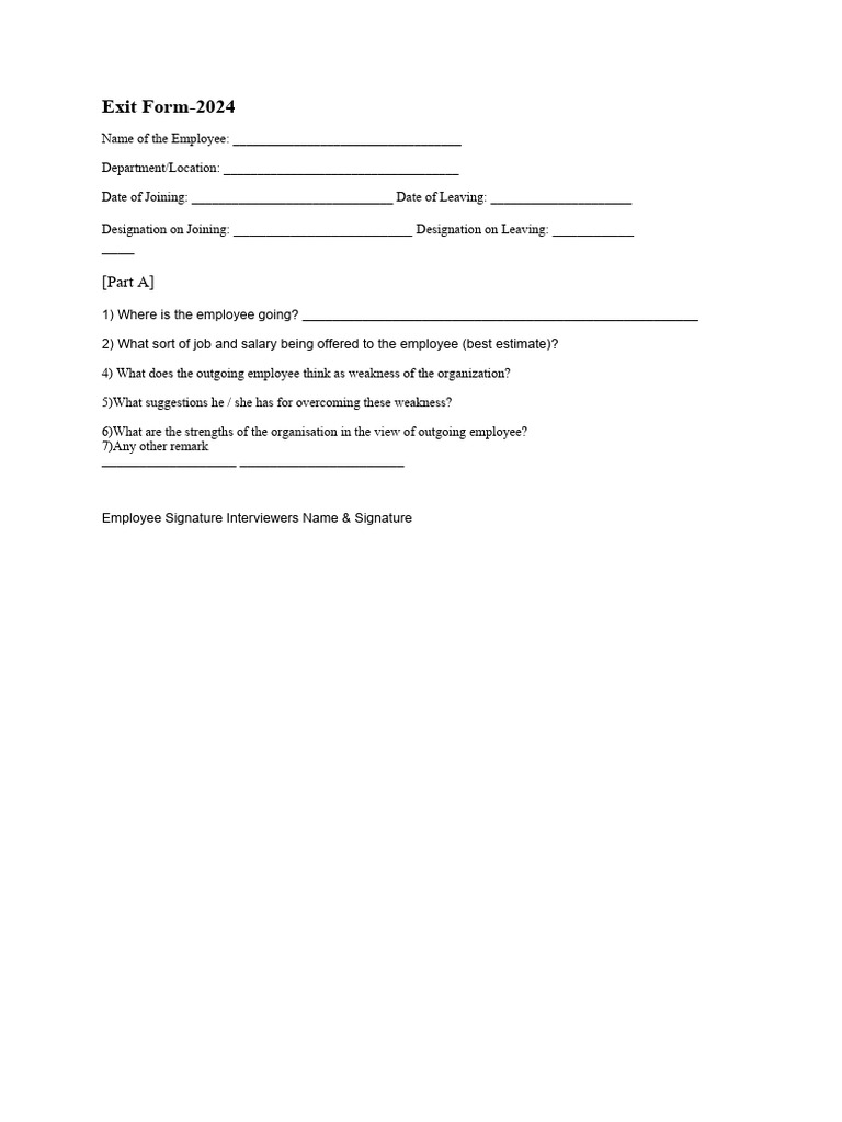 Exit Form 2024 | PDF