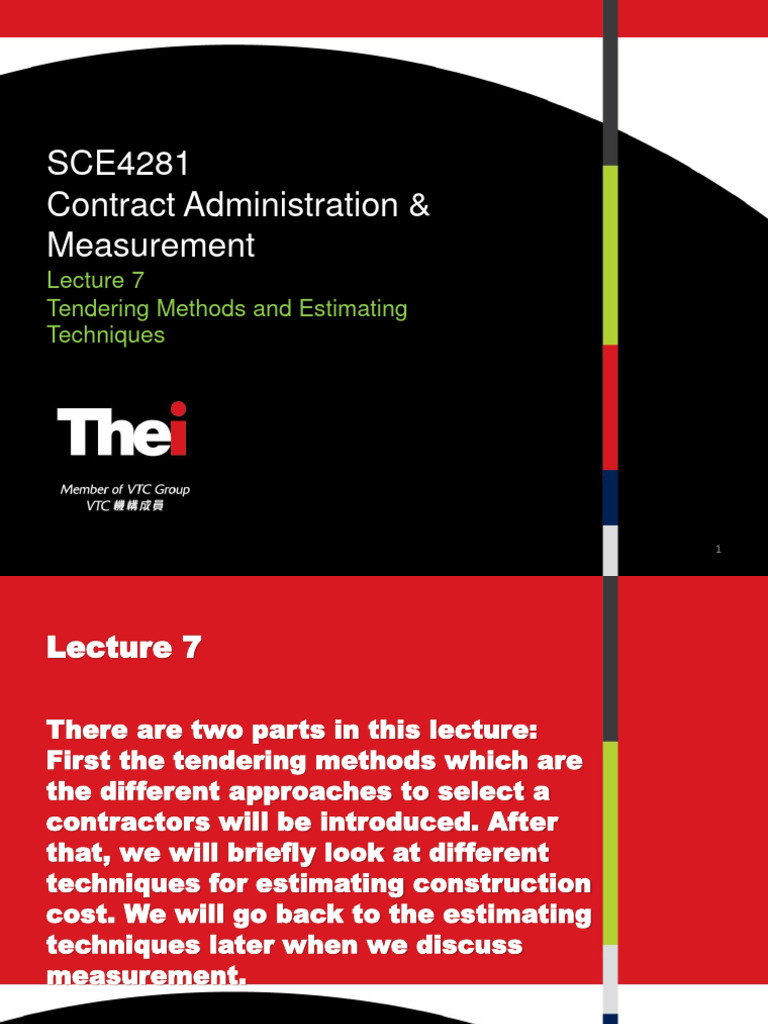 Lecture 7 Tendering and Estimating Methods and Their Application | PDF | Employment | Prices