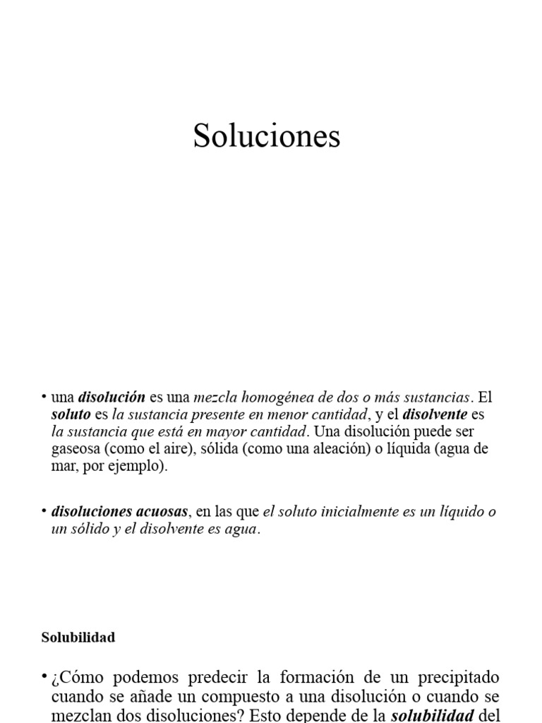 Conceptos Básicos de Disoluciones | PDF | Solubilidad | Concentración