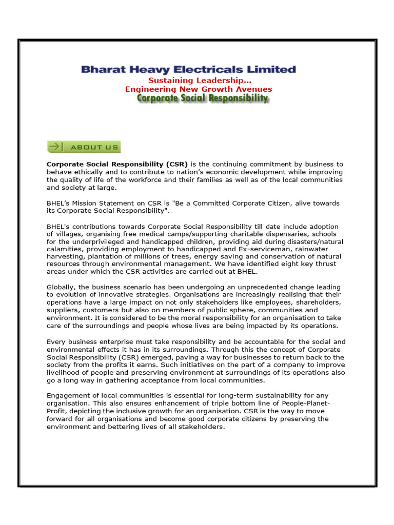 Bhel Project | PDF | Corporate Social Responsibility | Economies