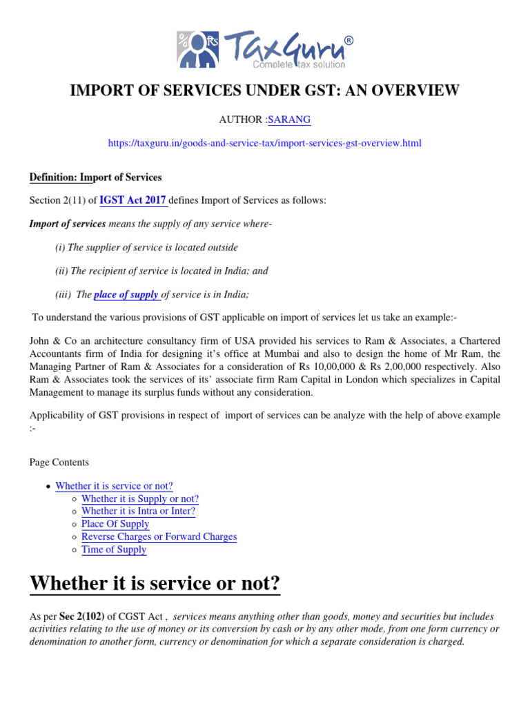 Import of Services under GST_ An Overview- taxguru.in | PDF | Taxes ...