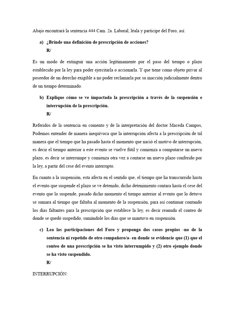Prescripción: Definición, Interrupción y Suspensión | PDF | Estatuto de ...