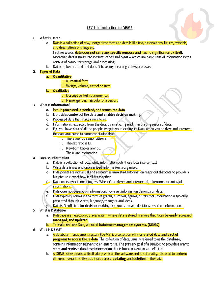 DBMS Full Notes | PDF | Databases | Relational Model DBMS Full Notes | PDF | Databases | Relational Model