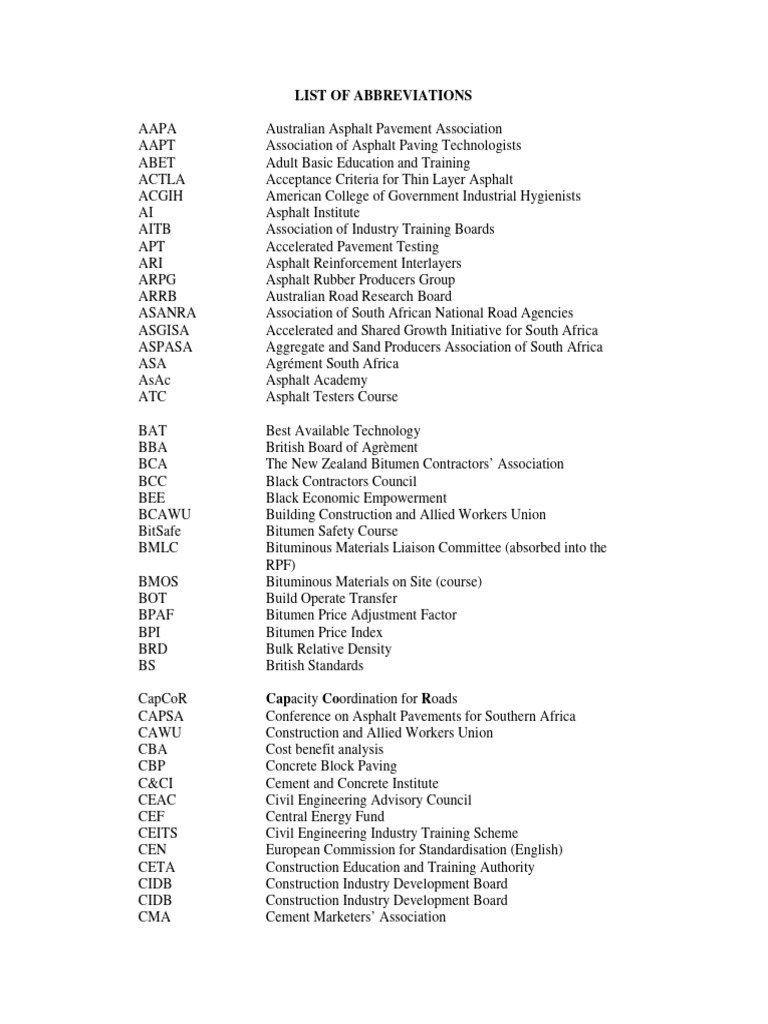 EME2 and Asphalt Abbreviations List | PDF | Road Surface | Road