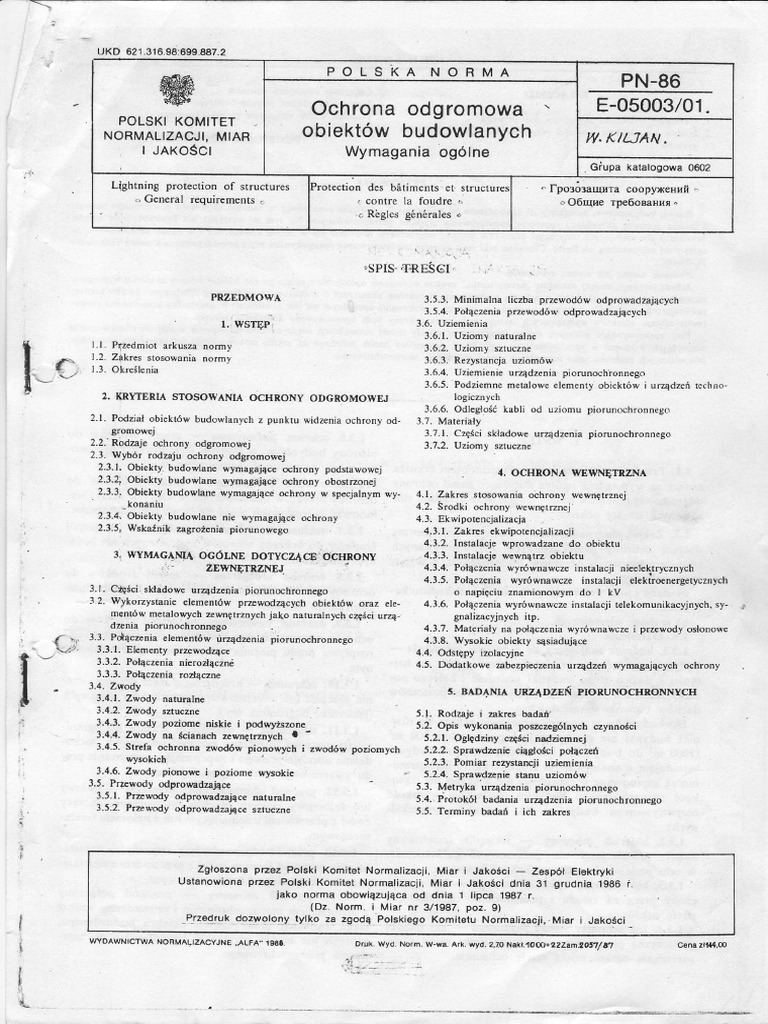 Pn 86 E 05003 01 Ochrona Odgromowa Obiektów Budowlanych Pdf