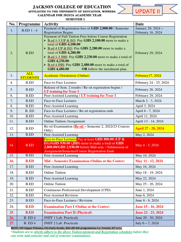 Update II - B.ED SEM-1 CALENDAR 2024-2 | PDF | Educational Stages | Academia