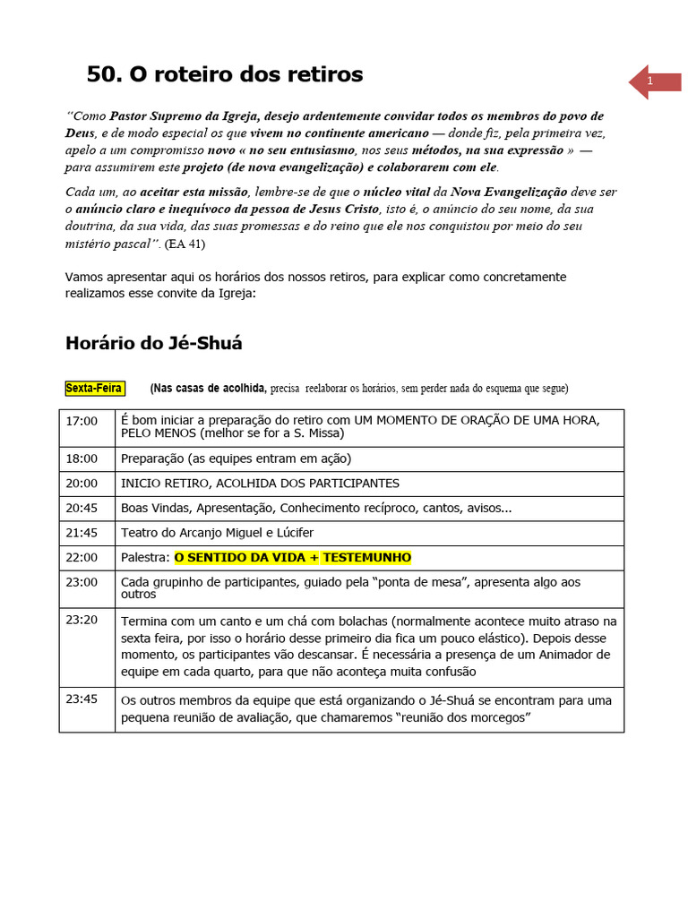 Roteiro Do Retiro | PDF