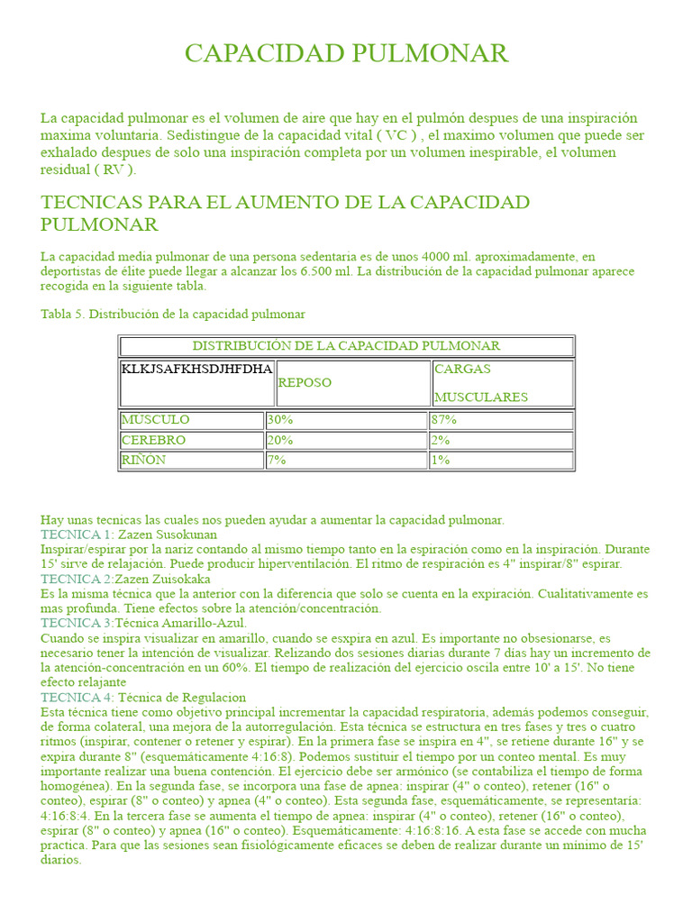 Capacidad Pulmonar | PDF | Respiración | Pulmón