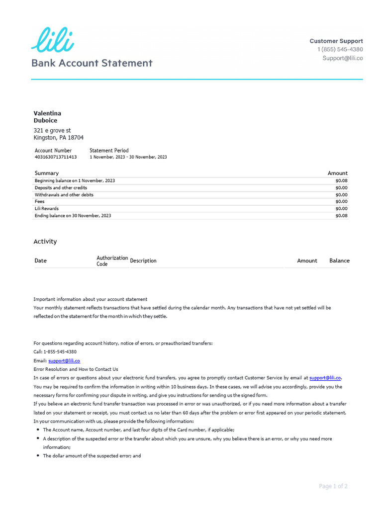 Lili Monthly Statement 2023-11 2 | PDF | Banking Technology | Financial ...