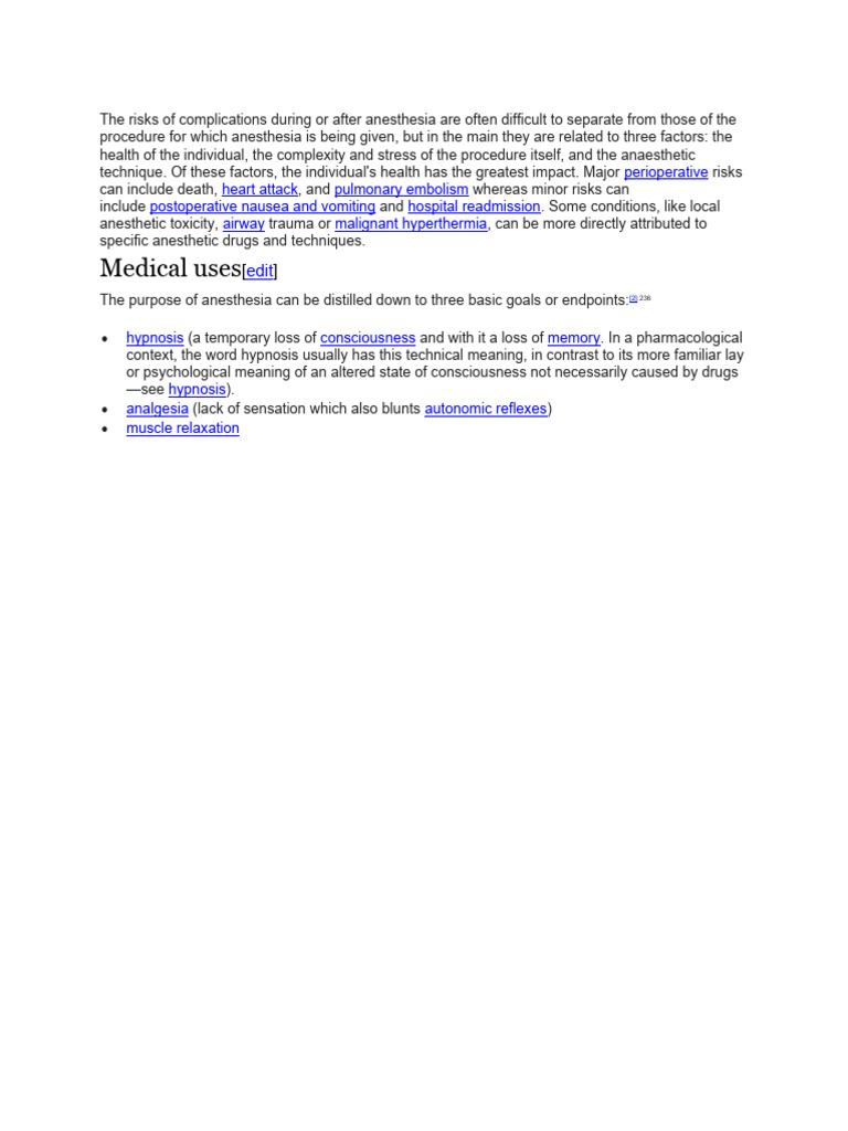 Anesthesia Risks and Medical Uses Explained | PDF | Self-Improvement ...